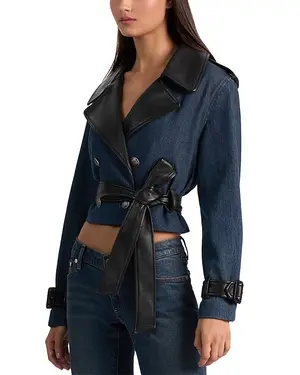 Alice + Olivia Cropped Denim Trench Jacket