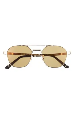 CARTIER 52mm Polarized Pilot Sunglasses - Gold