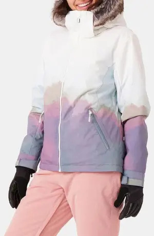 Roxy Jet Ski Technical Snow Jacket With Faux Fur Trim - Blueberry Multi