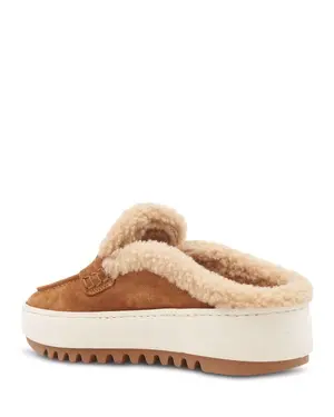 Aquatalia Amata Shearling Mules - Camel