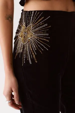 Nasty Gal Star Embellished Velvet Flared Pants