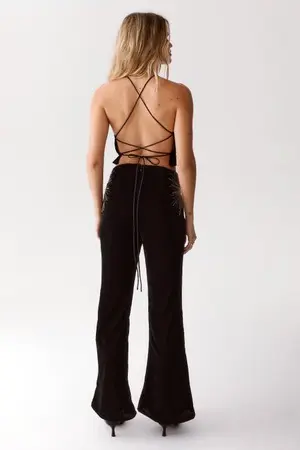 Nasty Gal Star Embellished Velvet Flared Pants