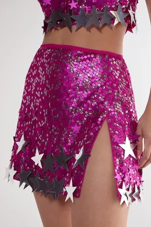 Nasty Gal Embellished Star Trim Mini Skirt - Hot Pink