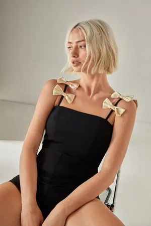 Nasty Gal Contrast Bow Tailored Romper