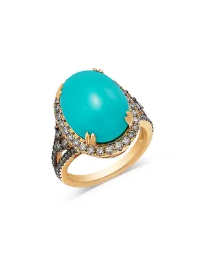 Bloomingdale'S 14k Gold Turquoise And Diamond Ring - Blue