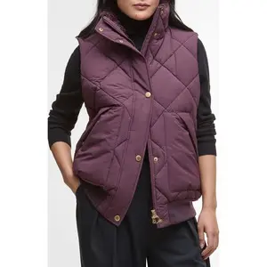 Barbour Diamond Quilted Puffer Vest - Black Cherry/muted Tartan