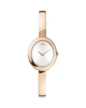 Movado Museum Bangle Oval Watch - White/rose Gold
