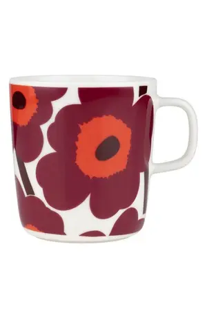 Marimekko Unikko Coffee Mug - White Burgundy Red
