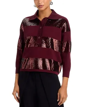 Essentiel Antwerp Sequin Stripe Polo Sweater