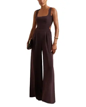 REISS Dion Wide Leg Jumpsuit - Burgundy