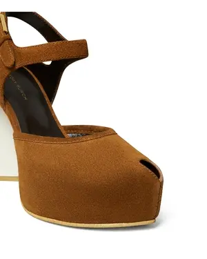 Tory Burch Peep Toe Platform Pumps - Cognac Brown