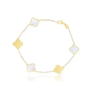 THE LOVERY FINE JEWELRY Clover Chain Bracelet - Mother Of Pearl And Gold