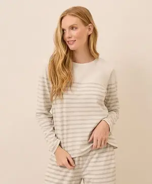 PACT Organic Cotton Cool Stretch Relaxed Sleep Shirt - Winter White Stripe