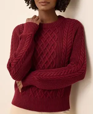 PACT Cable Knit Crew Sweater - Crimson Red