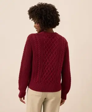 PACT Cable Knit Crew Sweater - Crimson Red