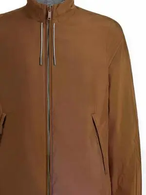 Zegna Leather-detail Zip-up Jacket - Brown