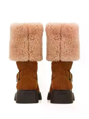 FERRAGAMO Shearling Buckle Ankle Boots