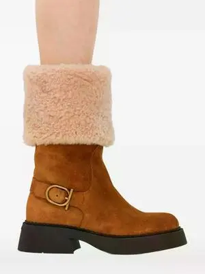 FERRAGAMO Shearling Buckle Ankle Boots