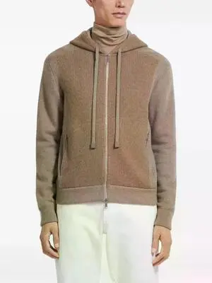 Zegna Ribbed-panel Zip-up Hoodie