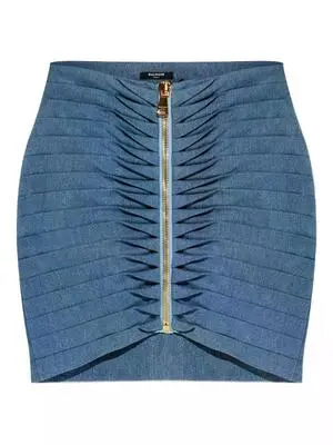 Balmain Ruched Mini Skirt - Blue