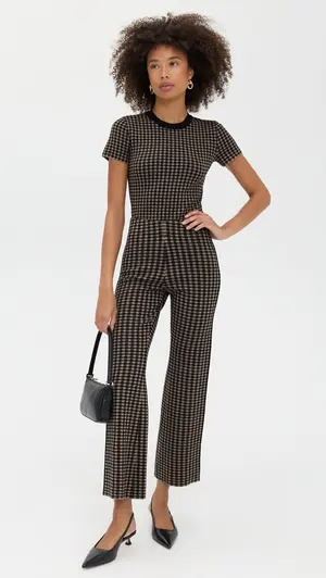 LE BOP Gingham Flare Pants - Chocolate/black