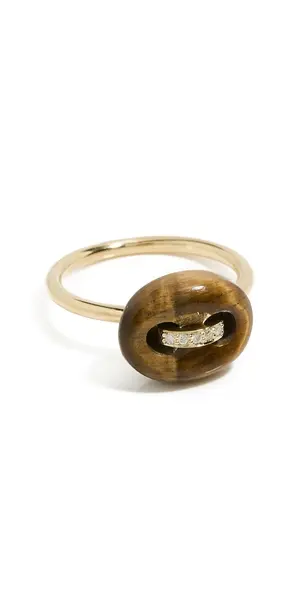 JENNA BLAKE 18k Gold Mini Stone Mariner Ring - 18k Yellow Gold/tiger's Eye