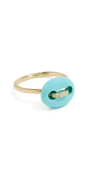 JENNA BLAKE 18k Gold Mini Stone Mariner Ring - 18k Yellow Gold/turquoise