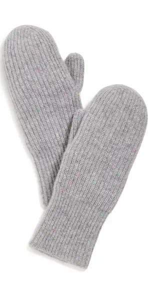 WHITE & WARREN Cashmere Ribbed Mittens - Grey Heather