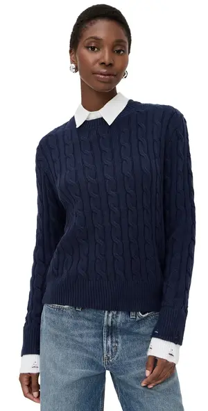 Lioness Coastal Cable Knit Pullover With Removable Collar