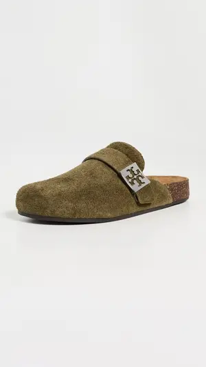 Tory Burch Mellow Mules - Wild Olive/silver