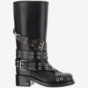 Mach & Mach Leather Combat Boots With Straps And Eyelets