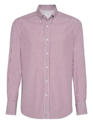 Brunello Cucinelli Striped Cotton Shirt - Red
