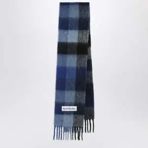 Acne Studios Dark Navy/black/blue Mohair Checked Scarf Blue