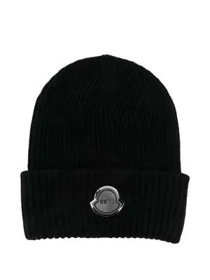Moncler Logo Wool Beanie - Black
