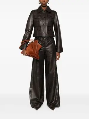 ENES Crocodile Effect Leather Trousers