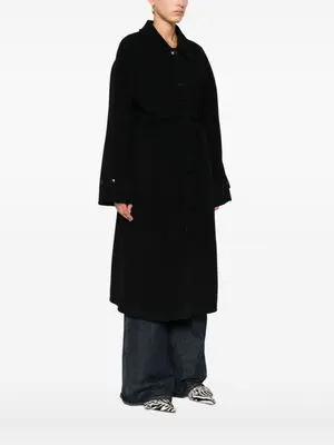 Closed Wool Belted Coat - Black