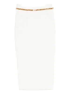 Elisabetta Franchi Knitted Midi Skirt With Chain Belt - Ivory