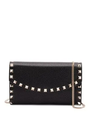 Valentino Garavani Rockstud Leather Wallet On Chain - Black
