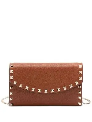 Valentino Garavani Rockstud Leather Wallet On Chain - Leather Brown
