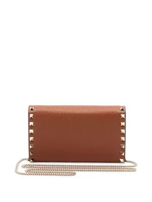 Valentino Garavani Rockstud Leather Wallet On Chain - Leather Brown
