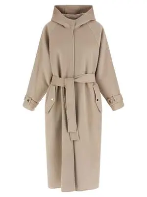 Pinko Hooded 'cartoccio' Wool Coat With Removable Belt