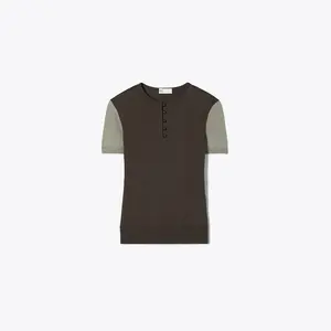 Tory Burch Wool Henley - Light Gray/dark Brown
