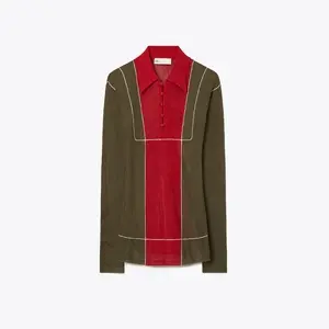 Tory Burch Colorblock Wool Pullover - Olive/red