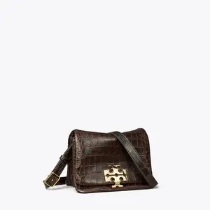 Tory Burch Croc-Embossed Leather Shoulder Bag Boba Brown