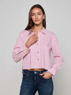 L'Agence Cosette High-low Hem Shirt - Pinktober/white Stripe