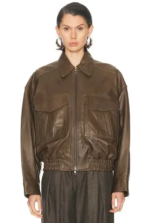 Staud Eugene Leather Jacket - Truffle