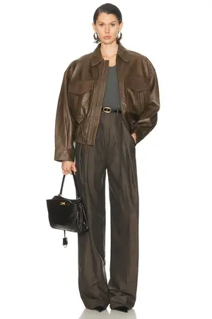 Staud Eugene Leather Jacket - Truffle