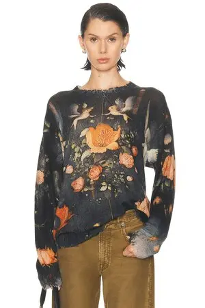 R13 Printed Boyfriend Cashmere Sweater