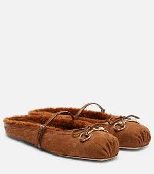 Gucci Gg Horsebit Suede Mules - Brown