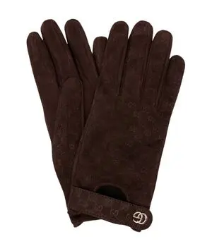 Gucci Gg Jacquard Suede Driving Gloves